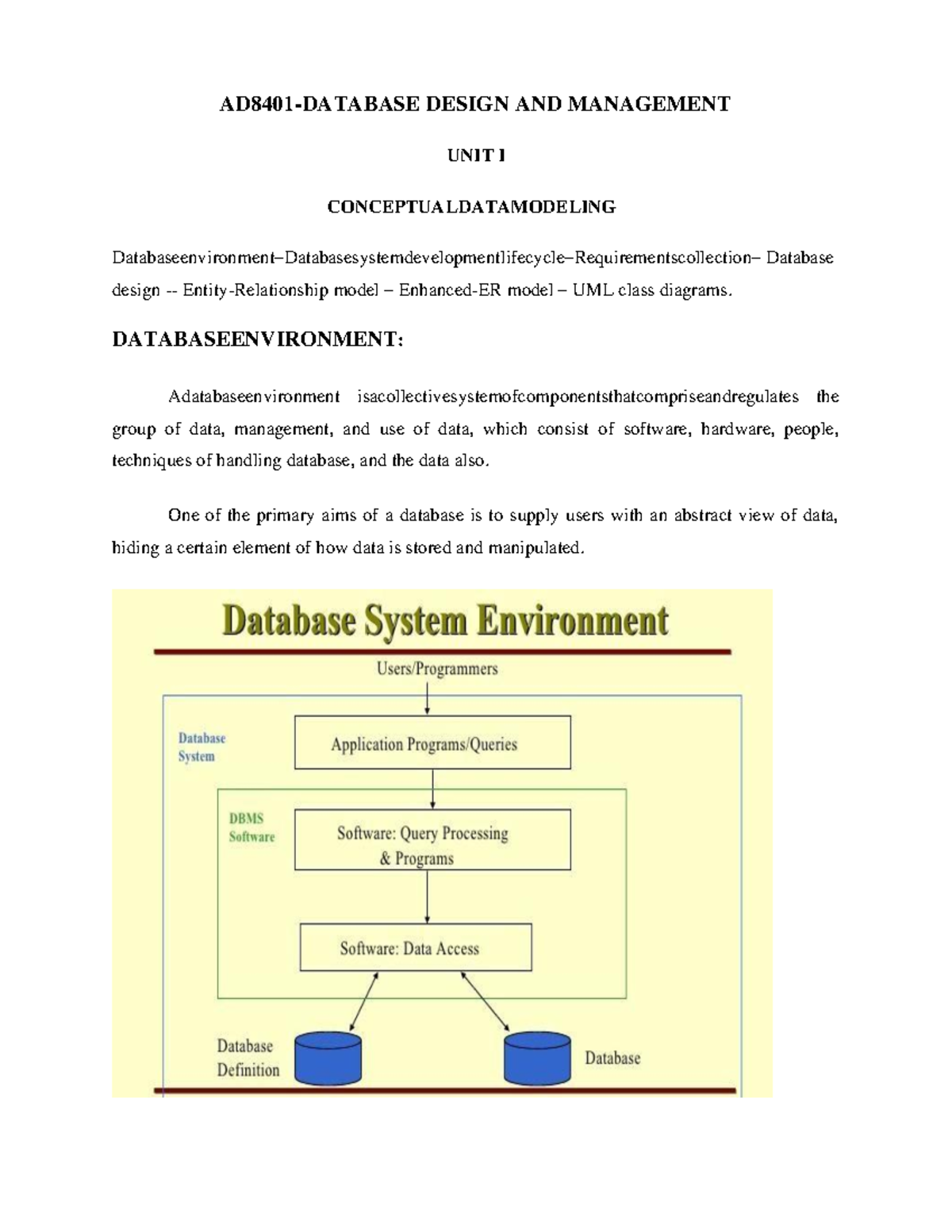 DATABASE DESIGN AND MANAGEMENT UNIT I: CONCEPTUAL DATA MODELING - Studocu