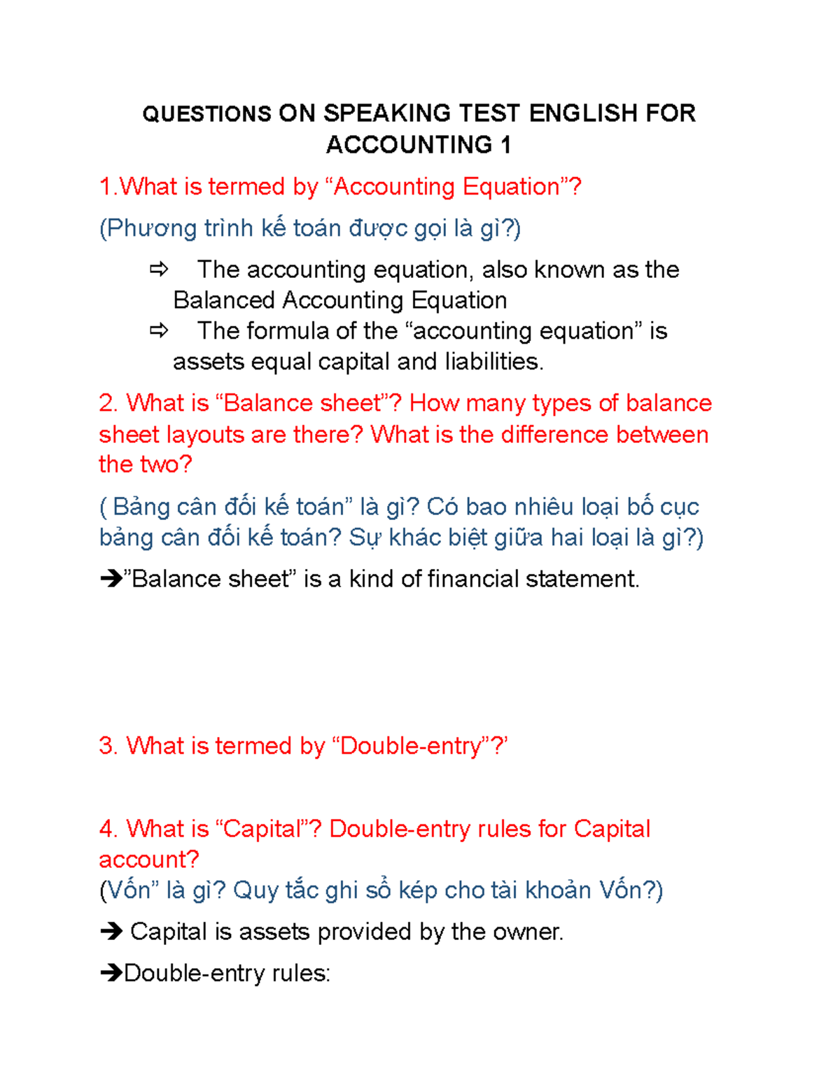 QUESTIONS ON SPEAKING TEST ENGLISH FOR ACCOUNTING 1 - Studocu