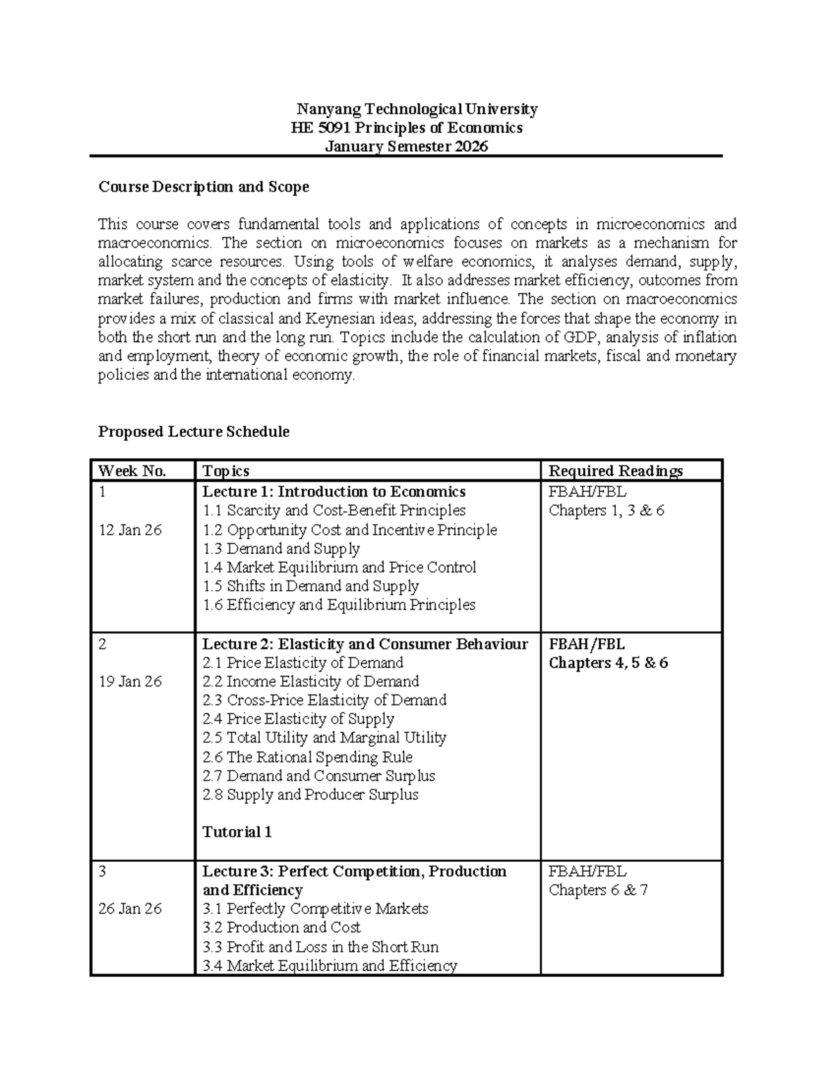 HE5091 Principles of Economics Course Outline - Jan 2026 - Studocu
