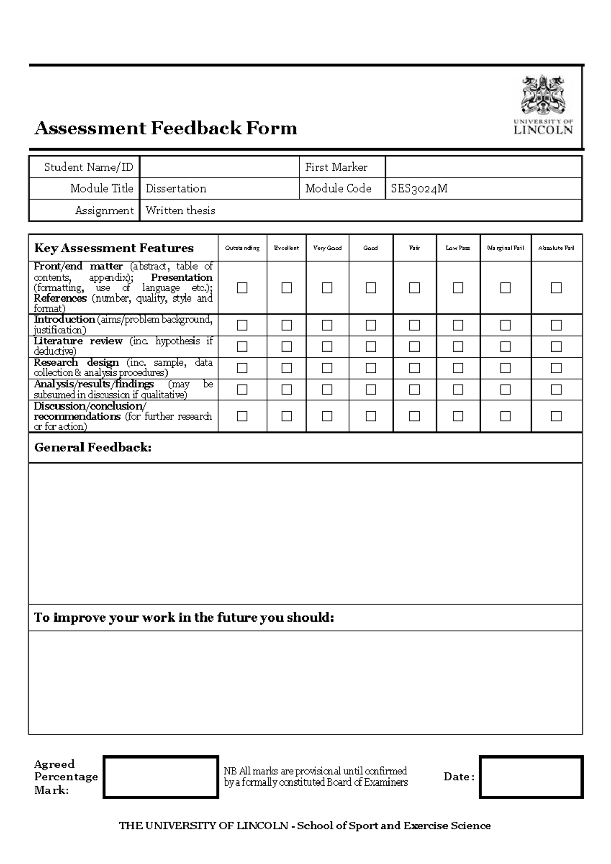 Dissertation Feedback Form: SES3024M - Exercise Practitioners & Mental ...
