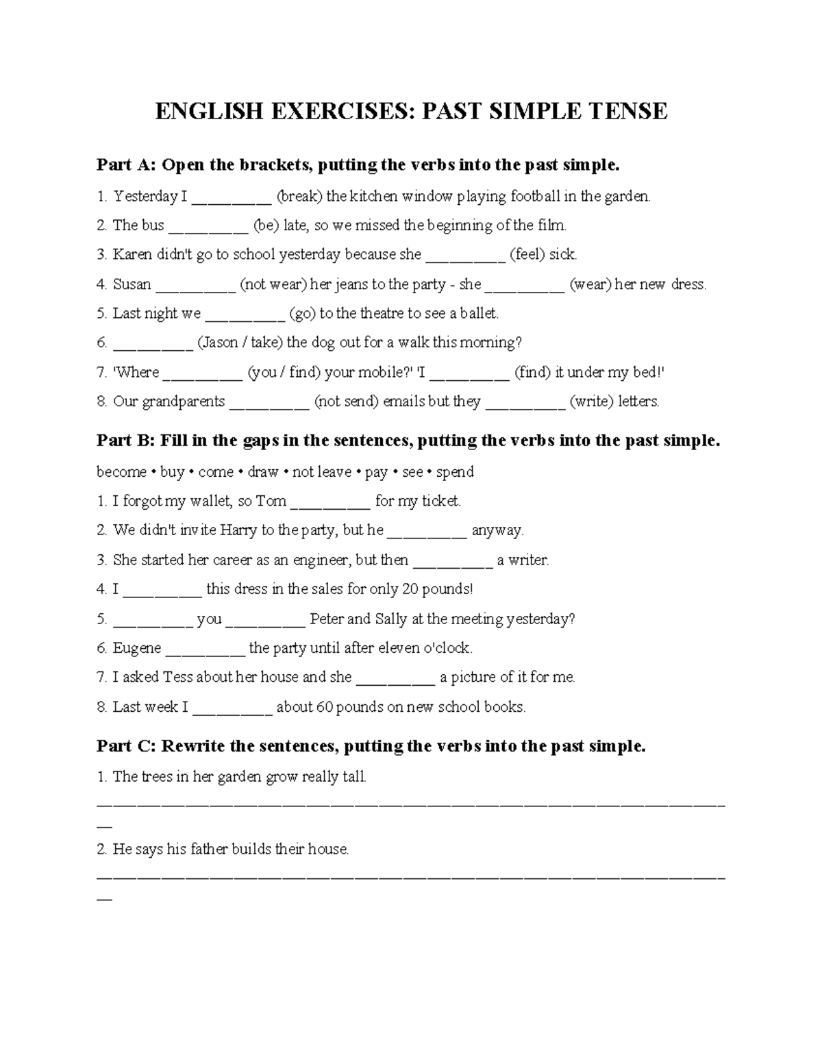 ENGLISH 101: Past Simple Tense Exercises and Answers - Studocu