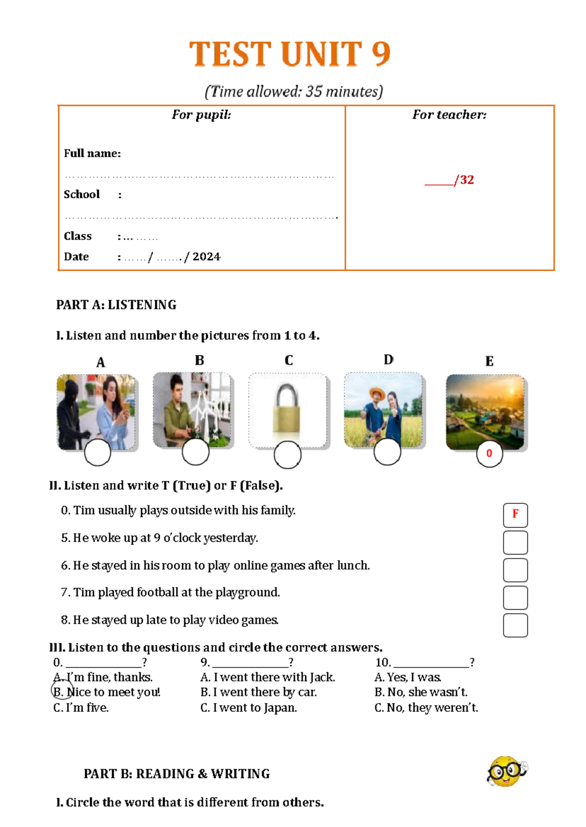 Grade 5 - Unit 9 Listening & Reading Practice (75 TN) - Studocu