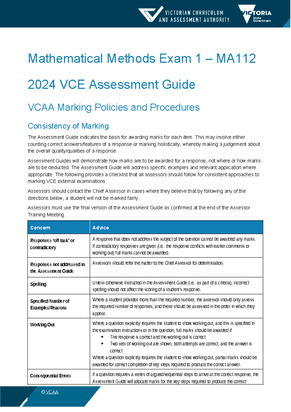 Mathematical Methods Exam 1 MA112 VCE Assessment Guide 2024 - Studocu