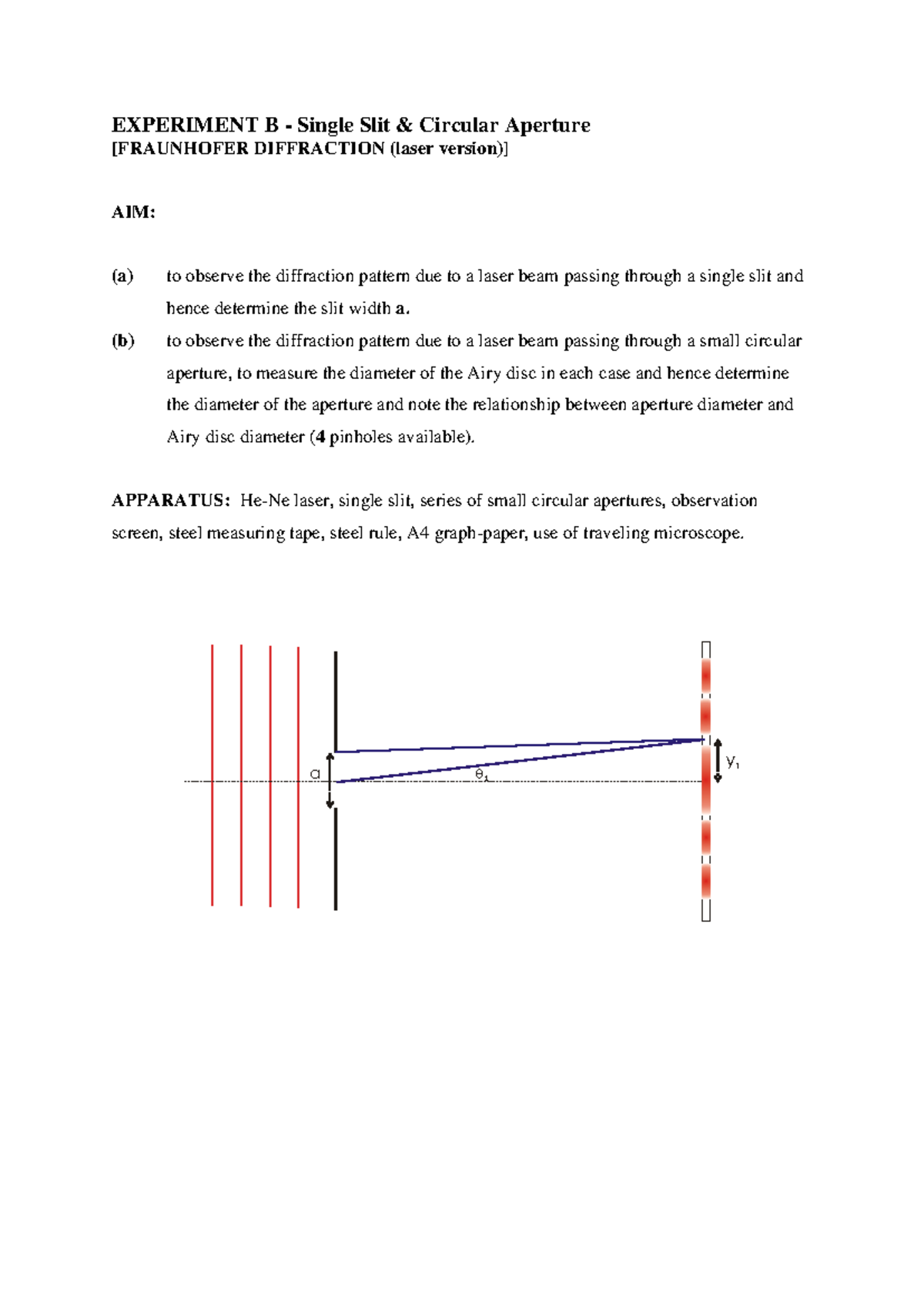 Experiment B - Single Slit & Circular Aperture Diffraction - Studocu