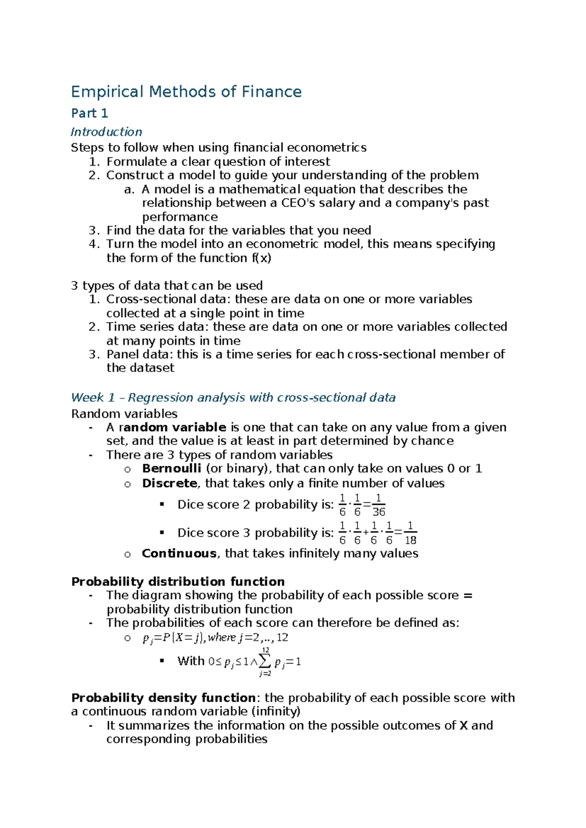 Empirical Methods of Finance: Introduction to Econometrics and Data ...