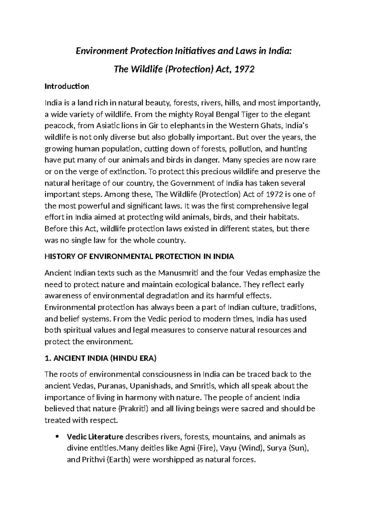 Wildlife Protection Act, 1972: Environmental Laws in India - Studocu