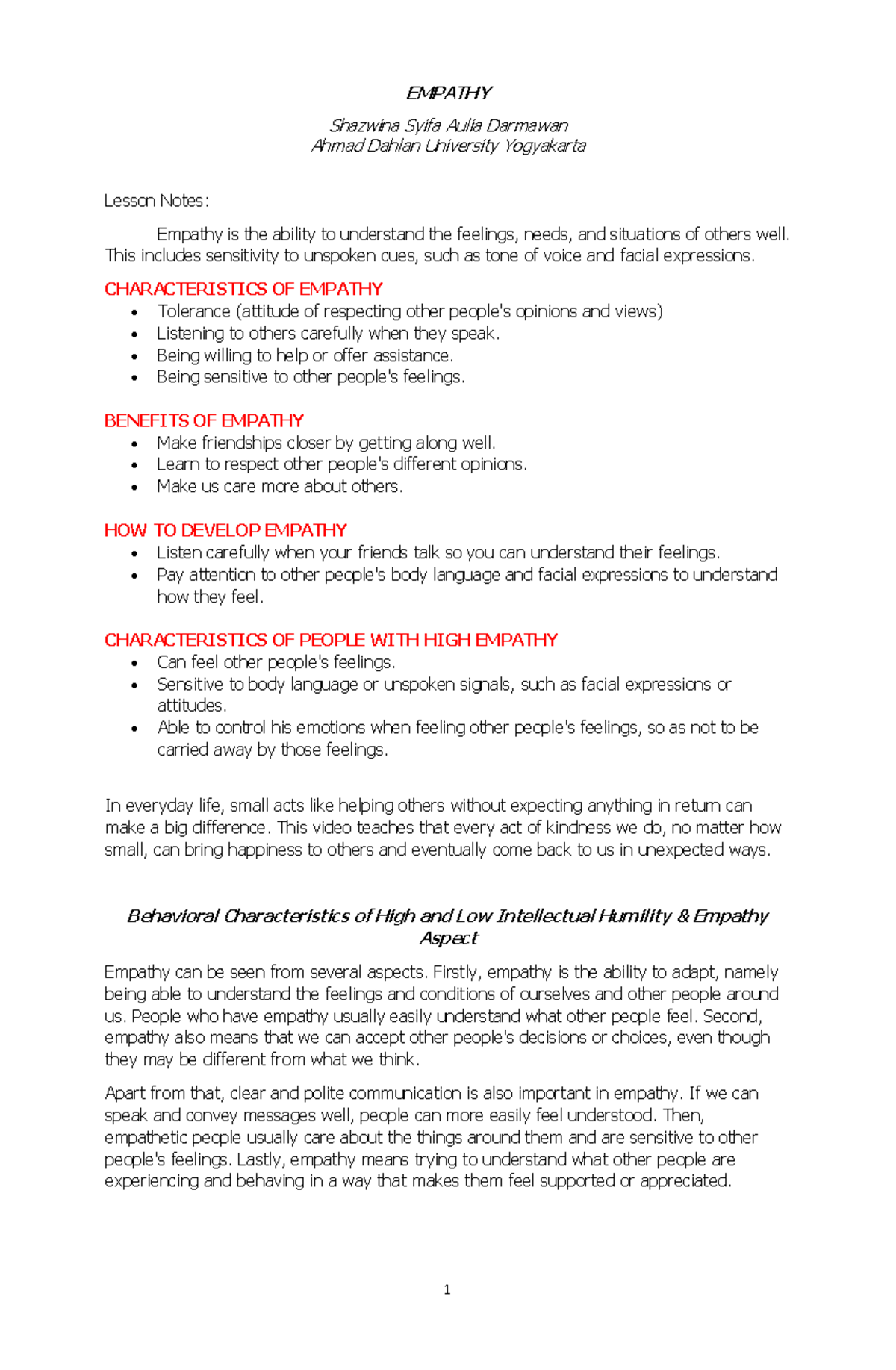Empathy Lesson Notes: Key Characteristics, Benefits & Development ...