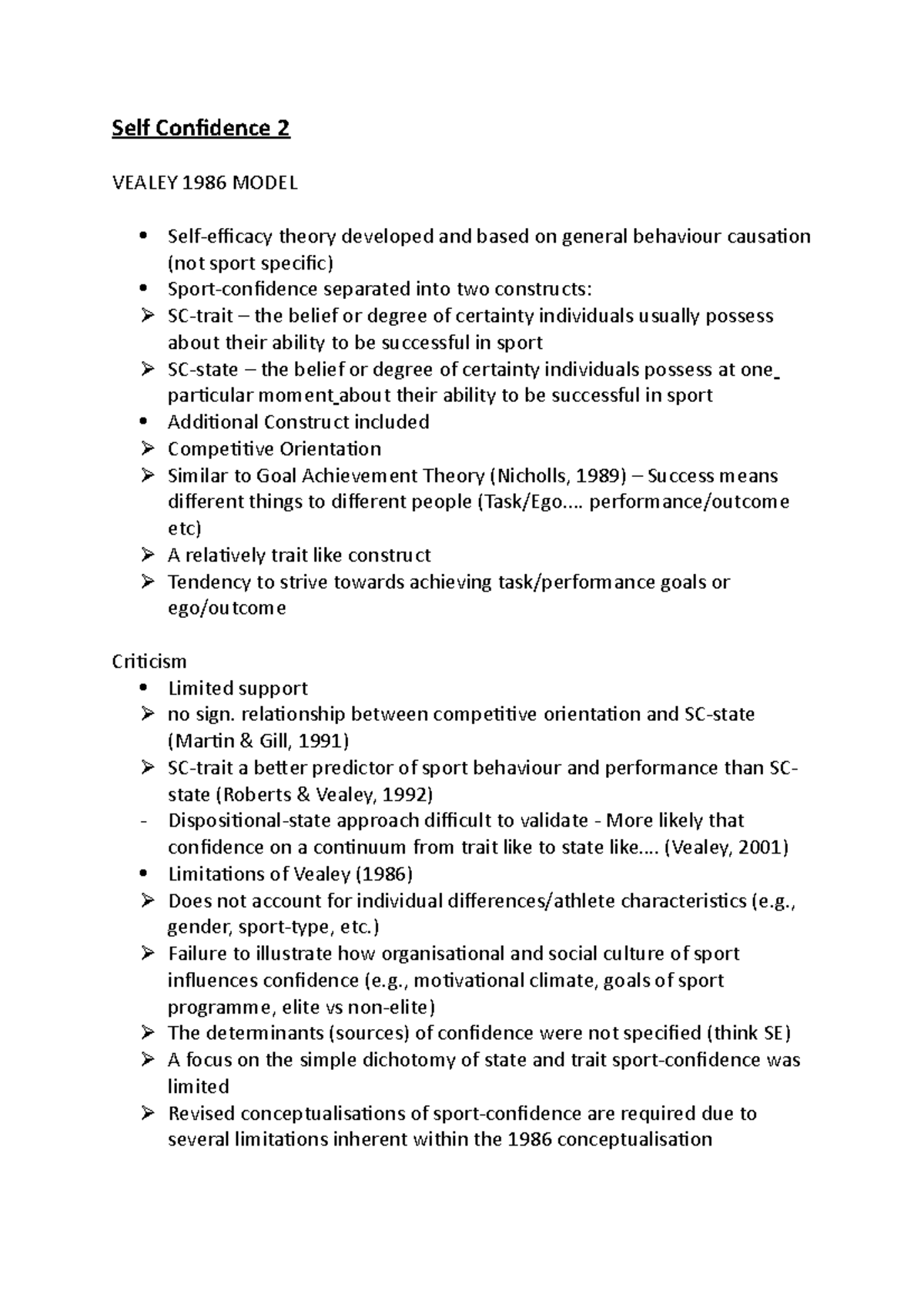 Sport Confidence and the Vealey Model: A Critical Review - Studocu