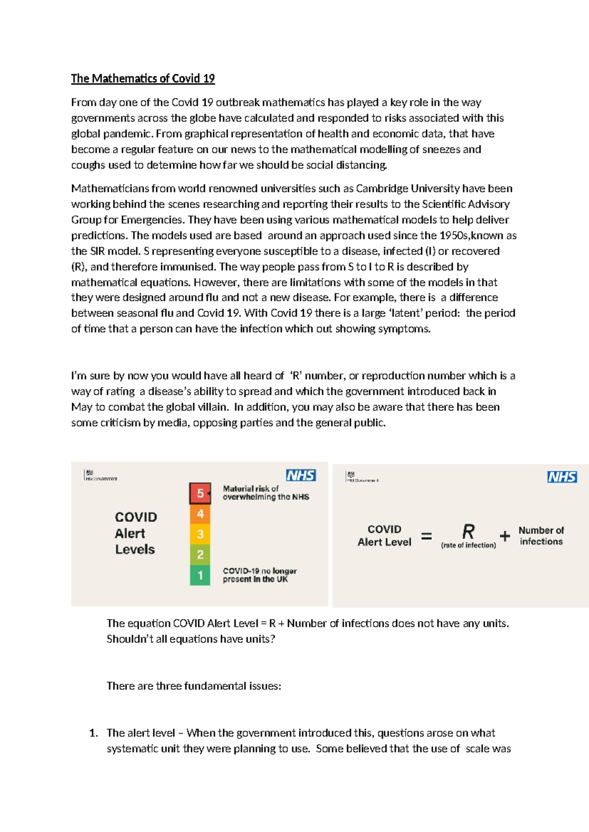 Maths 9C: The Role of Mathematics in Understanding Covid-19 - Studocu