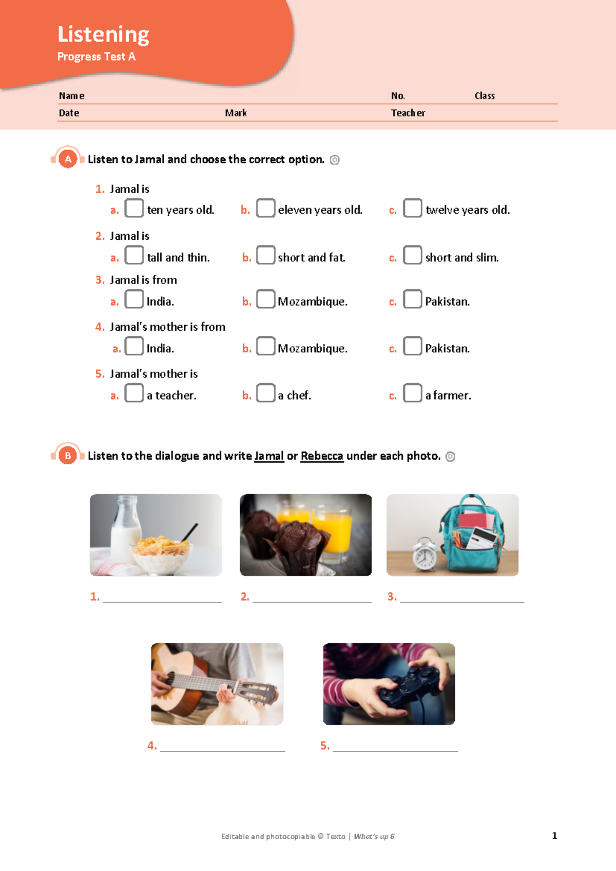 Listening and Reading Progress Test A - Whats Up 6 Test 1 - Studocu