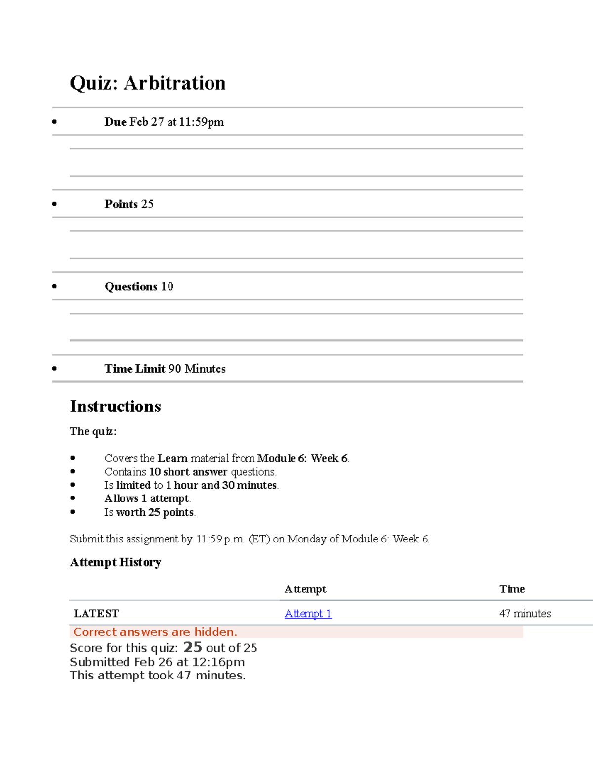 Govt 408 Quiz - Arbitration Overview and Key Insights - Studocu