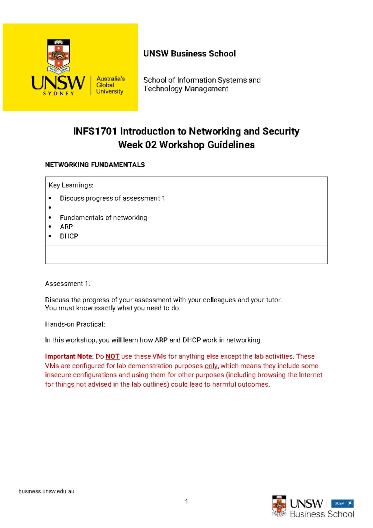INFS1701 Week 02 Workshop: Networking Fundamentals & Security - Studocu