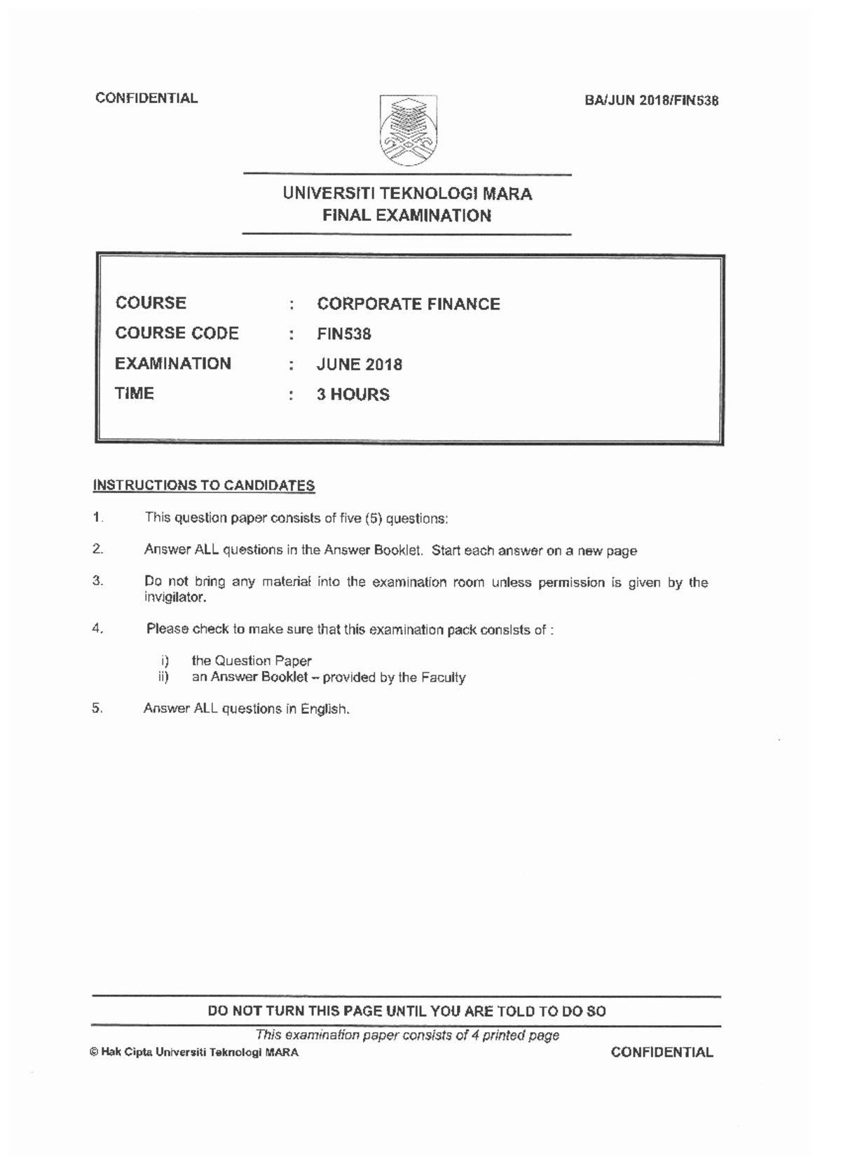FIN538 - June 18 Tutorial Study Guide - Studocu