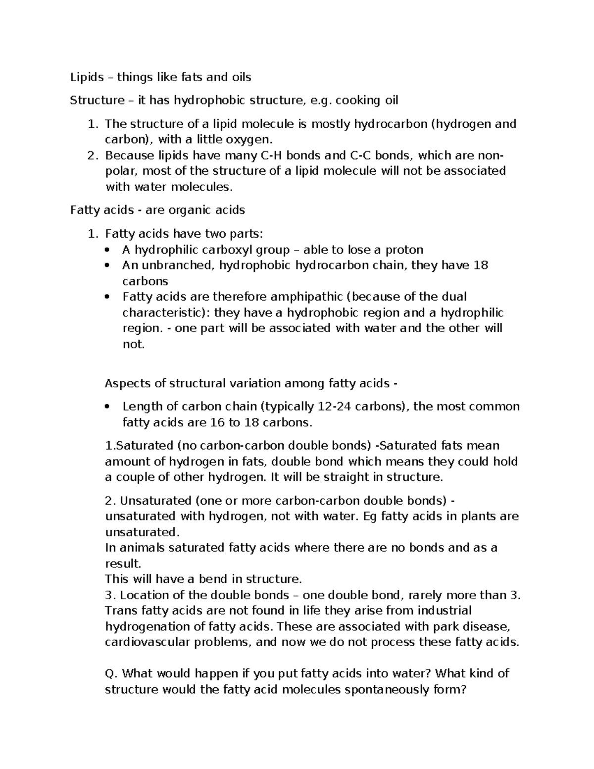 BIO 150 B A01: Lipids, Fats, and Oils Structure Notes - Studocu