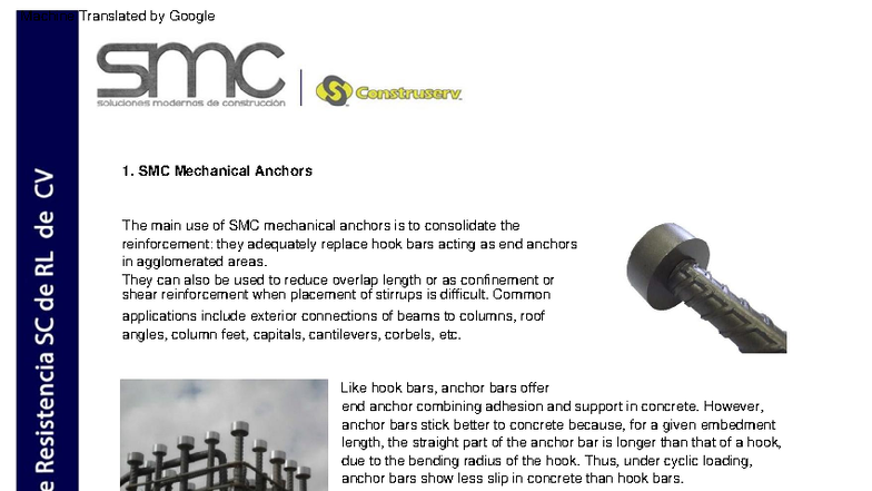 SMC Mechanical Anchors Overview - Technical Data Sheet - Studocu