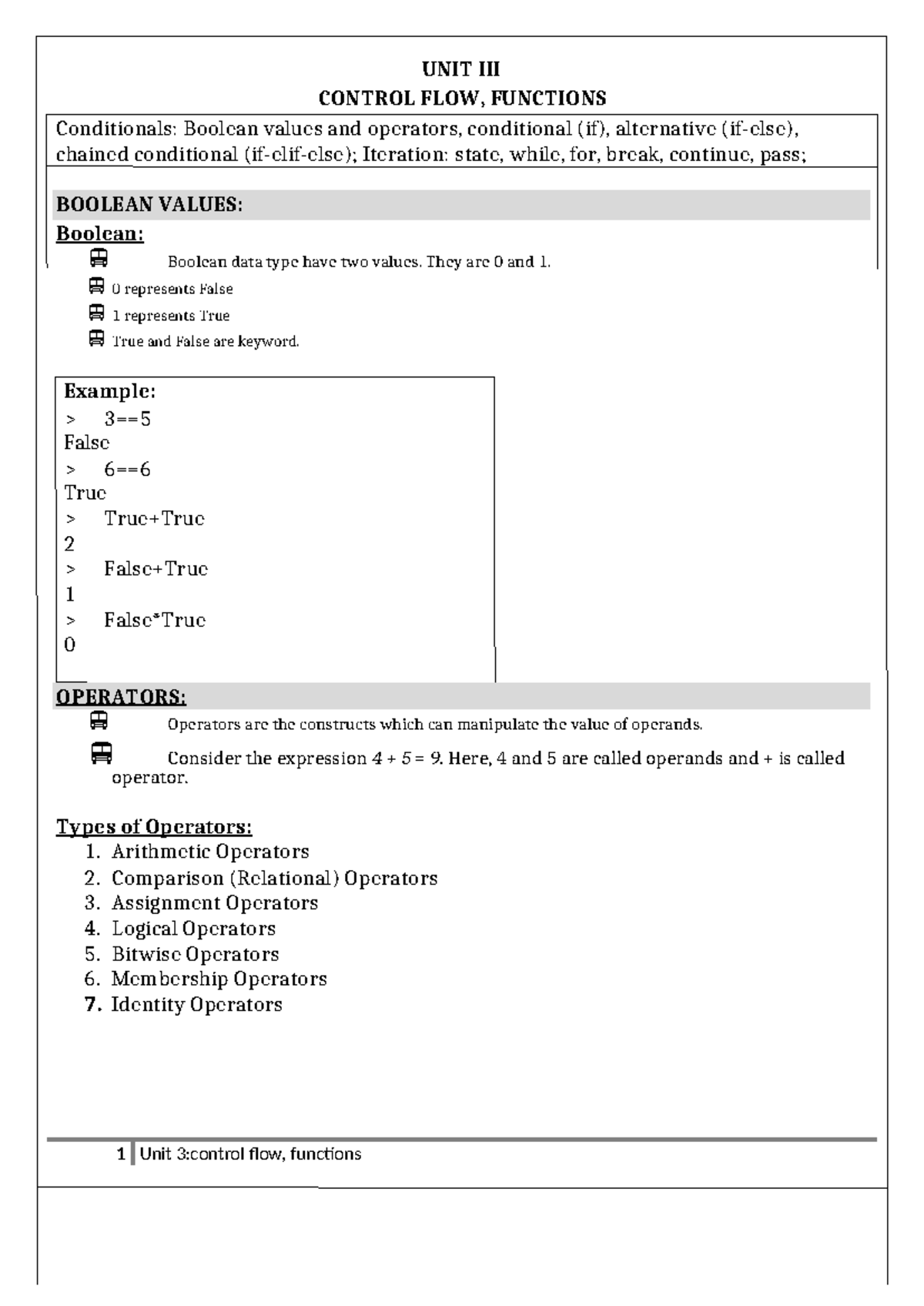 Unit 3: Control Flow & Functions - Conditionals and Iteration ...