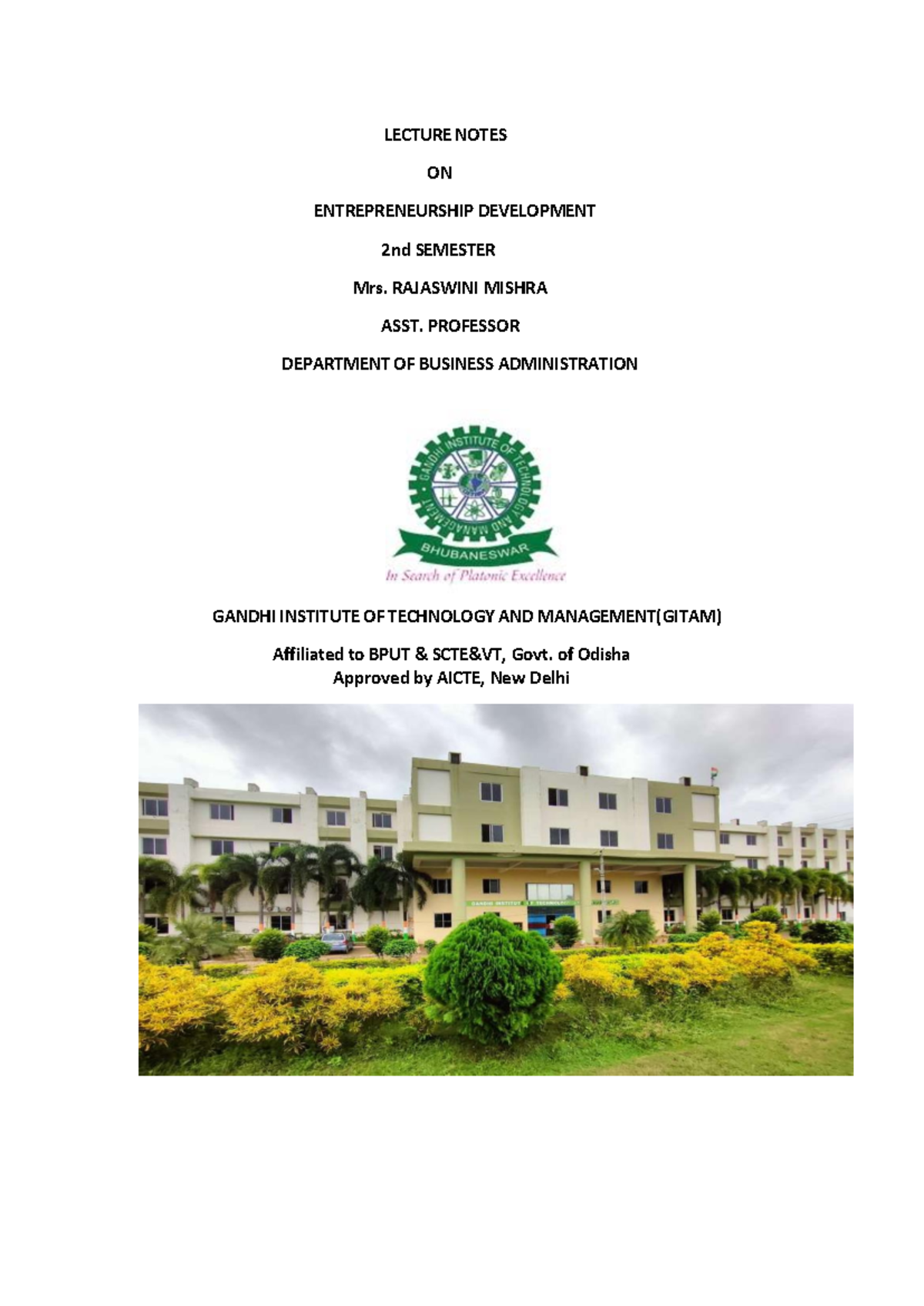 ED Lecture Notes on Entrepreneurship Development - MBA 2nd Sem - Studocu