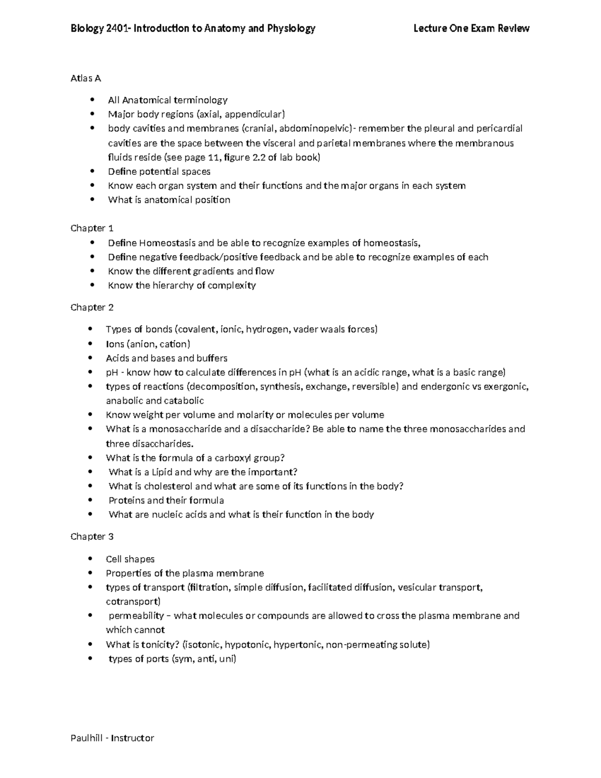 Biology 2401 Final Exam Review: Anatomy & Physiology Essentials - Studocu
