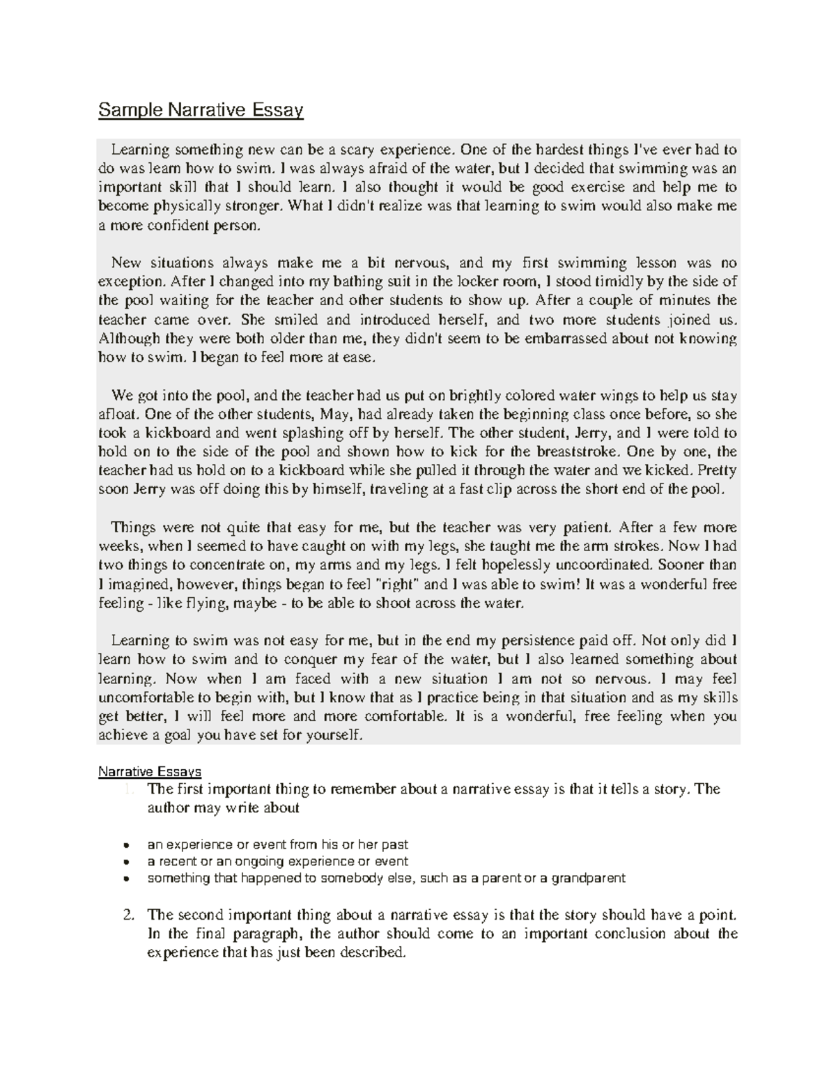 Narrative Essay Sample: Overcoming Fear and Gaining Confidence - Studocu