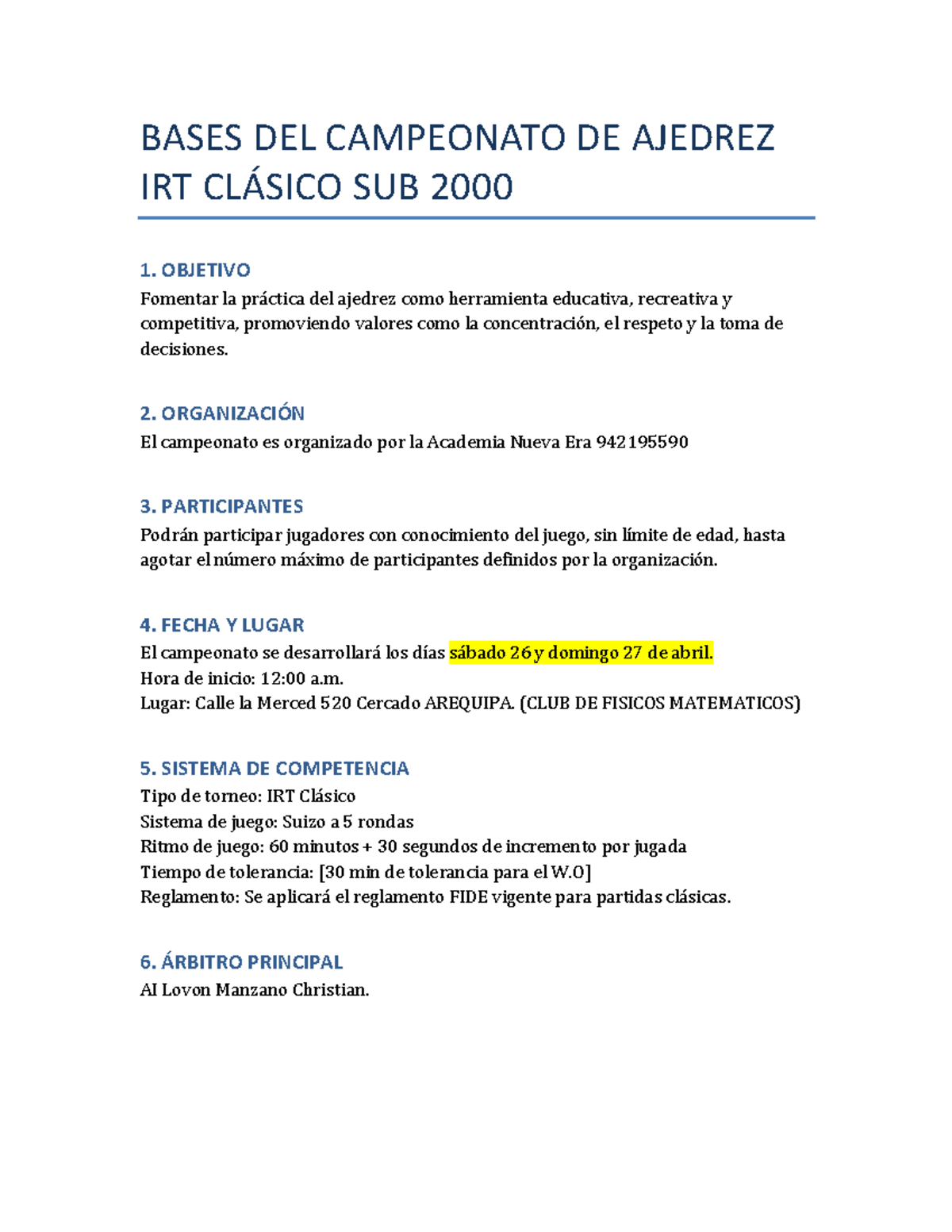 IRT SUB 2000 CLUB DE Fisicos Matematicos - BASES DEL CAMPEONATO DE ...