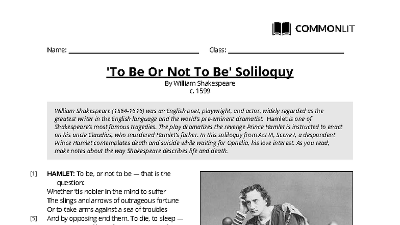 Hamlet's "To Be or Not to Be" Soliloquy Analysis (ENG 101) - Studocu