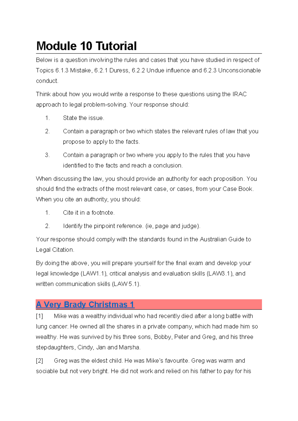 Module 10 Tutorial: Legal Analysis of Mistake, Duress, and ...
