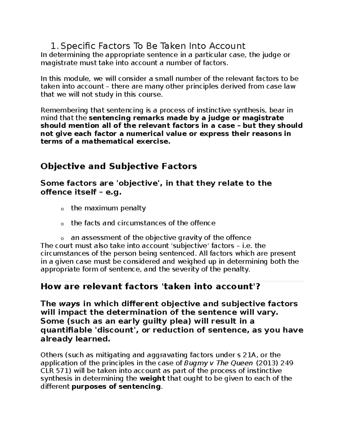 Sentencing Notes: Key Factors and Principles (LAW 101) - Studocu