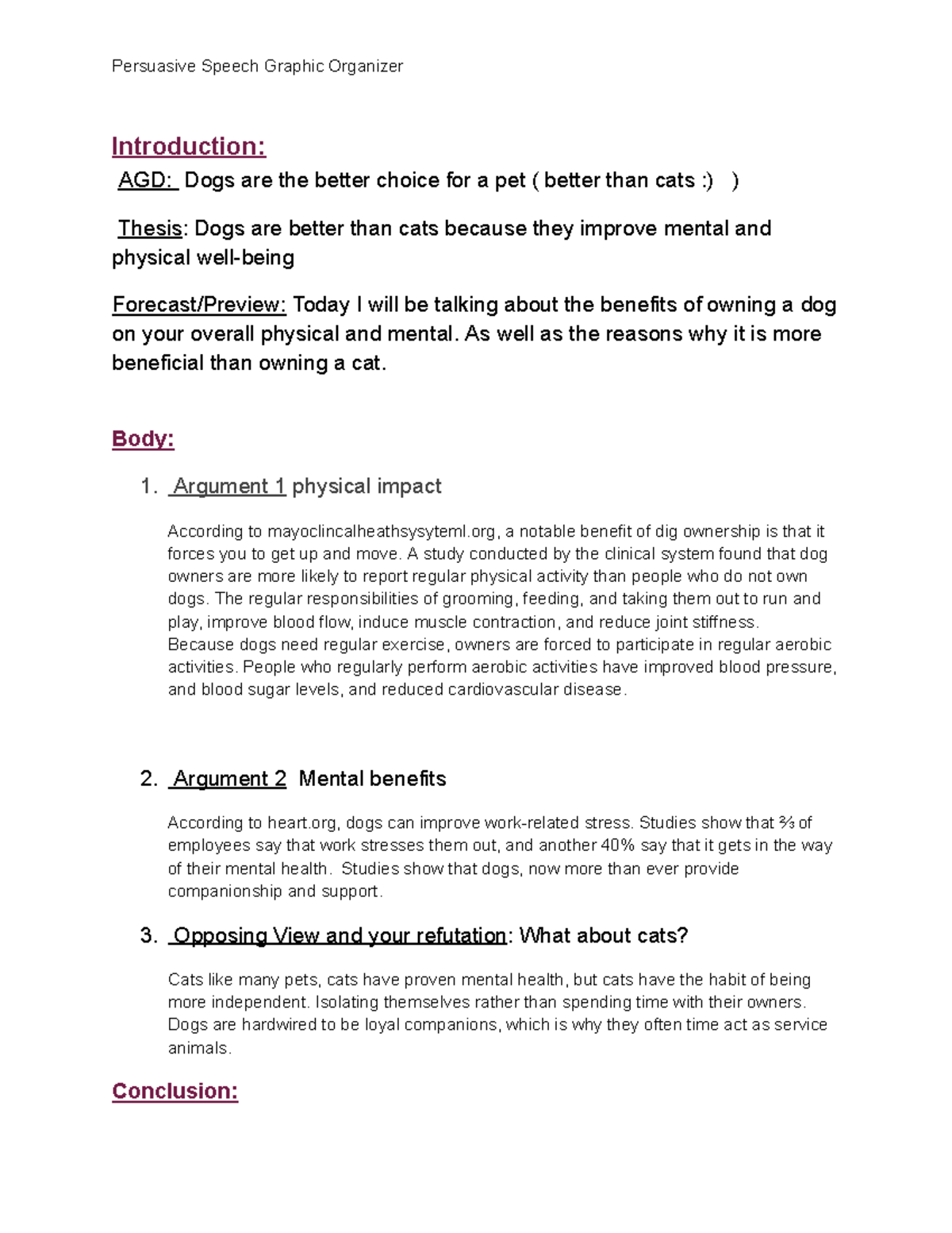 Persuasive Speech Outline: Why Dogs Are the Superior Pet Choice - Studocu