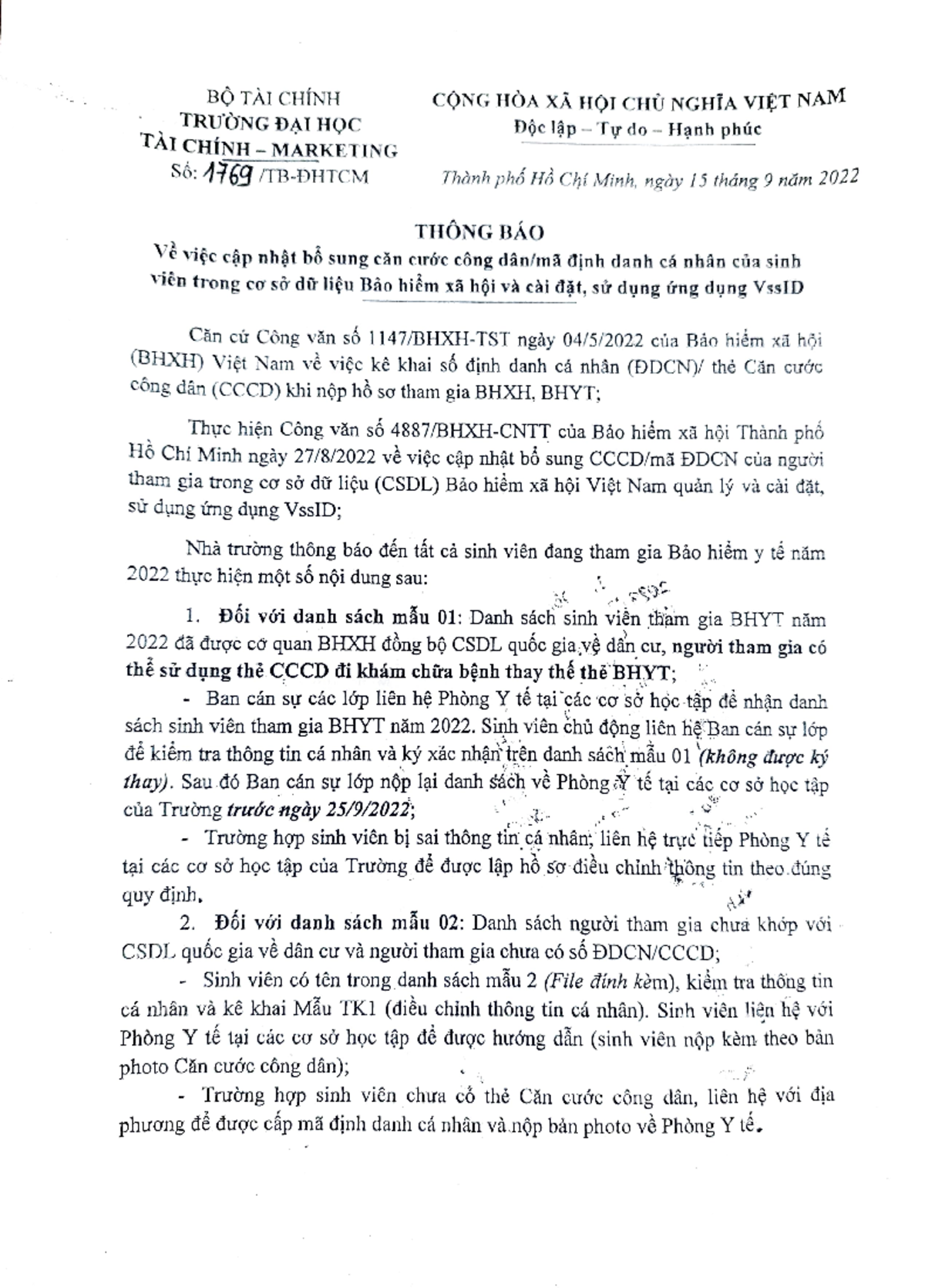 TB bổ sung CCCD DDCN - Aaaaa - ####### BO TÀI CHÍNH TRUONG AI HOC TAI ...