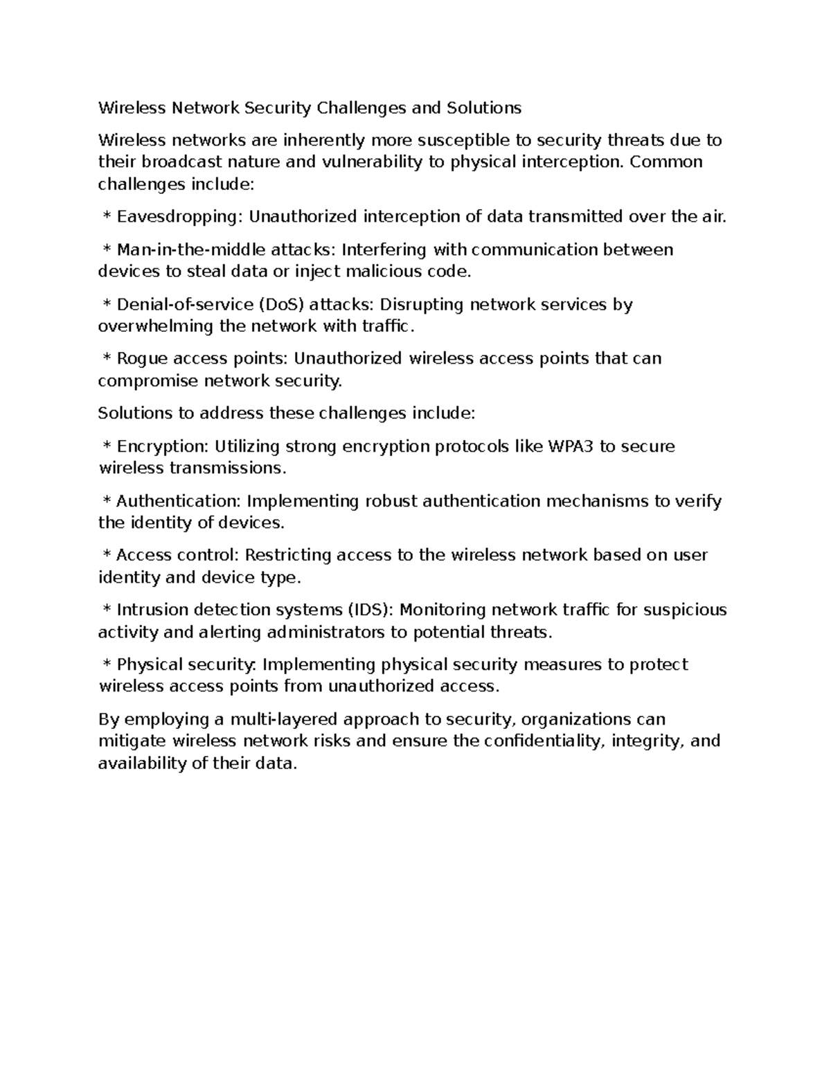 CIS-432 Wireless Network Security: Challenges & Solutions Overview ...