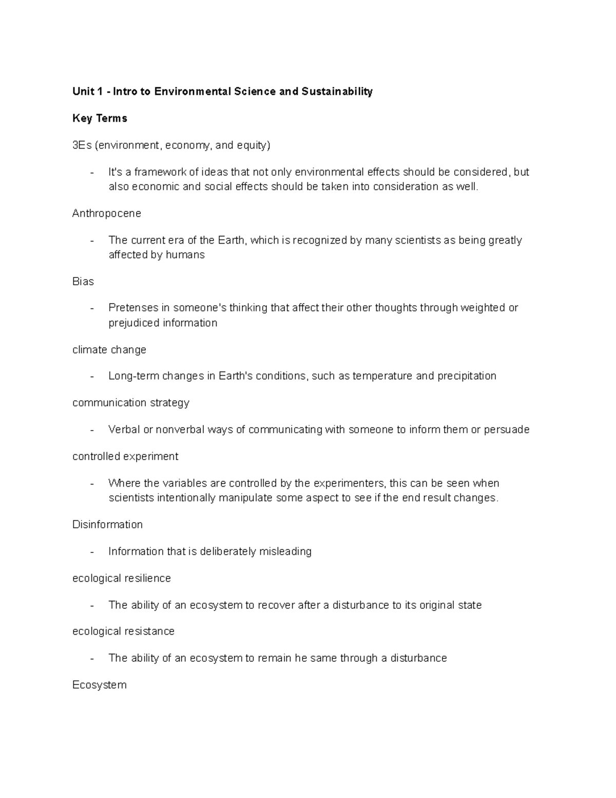 ENVRO 101: Exam 1 Study Guide - Key Concepts in Environmental Science ...