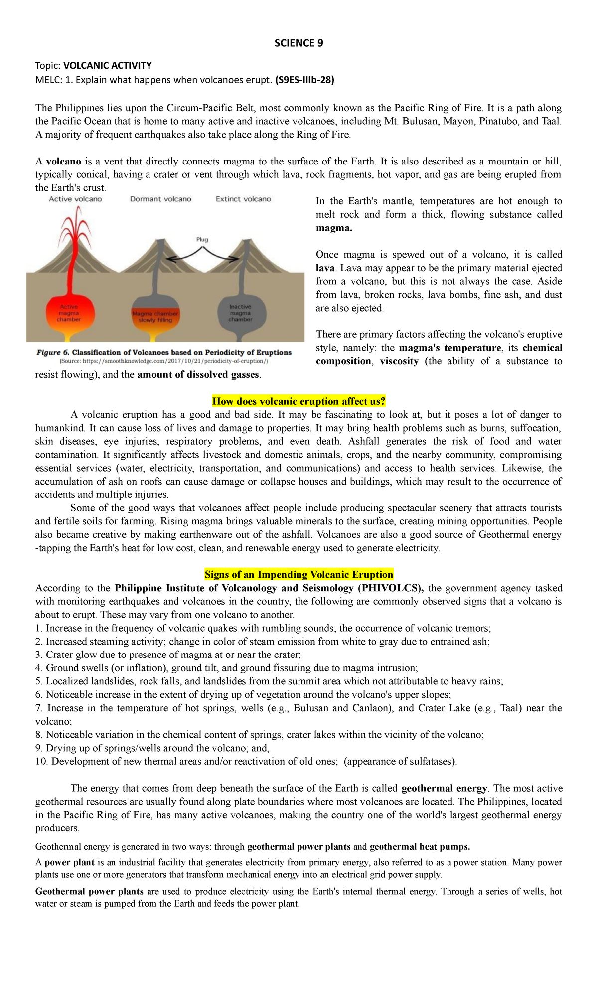 Science 9B - Understanding Volcanic Activity and Eruptions - Studocu