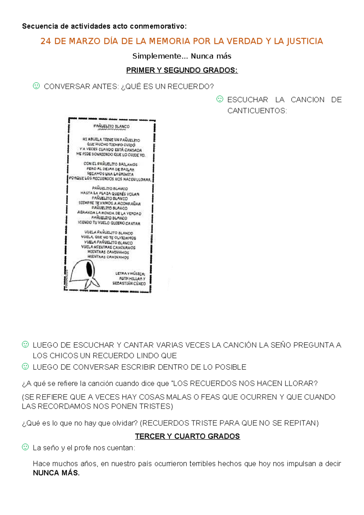 Secuencia de Actividades para el Acto del 24 de Marzo: Día de la ...