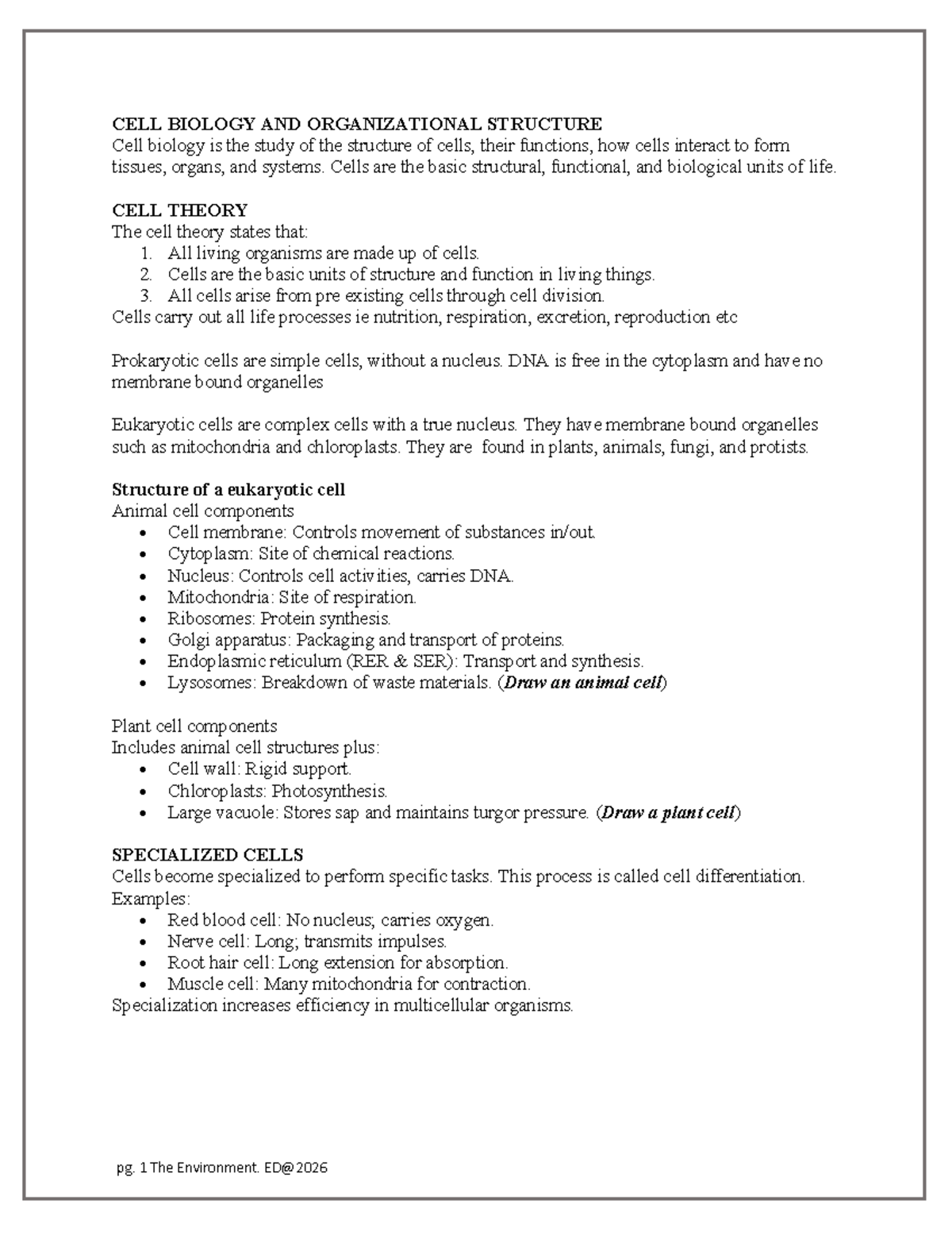 Cell Biology and Functions of Life - CB 101 Notes - Studocu