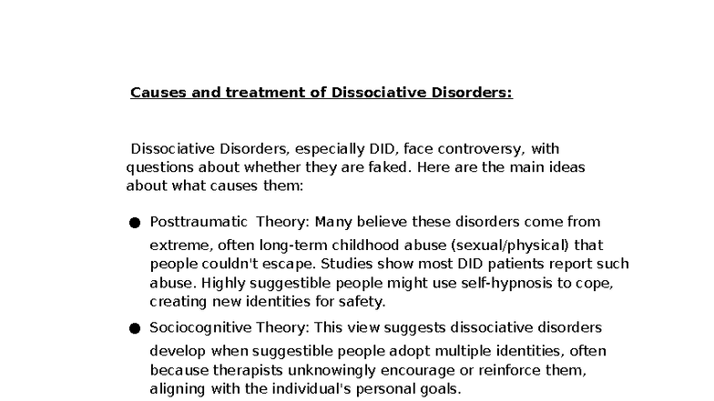 dissociative disorder - Causes and treatment of Dissociative Disorders ...
