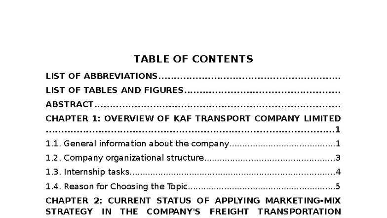 KAF Transport Company Limited: Strategy Application Overview - Studocu