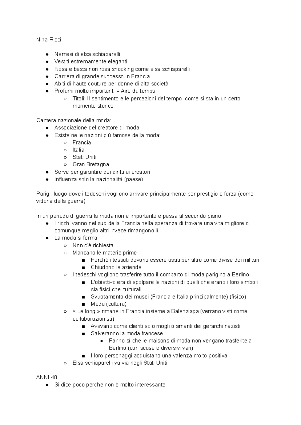 Storia della Moda: Nina Ricci e Elsa Schiaparelli nel '900 - Studocu