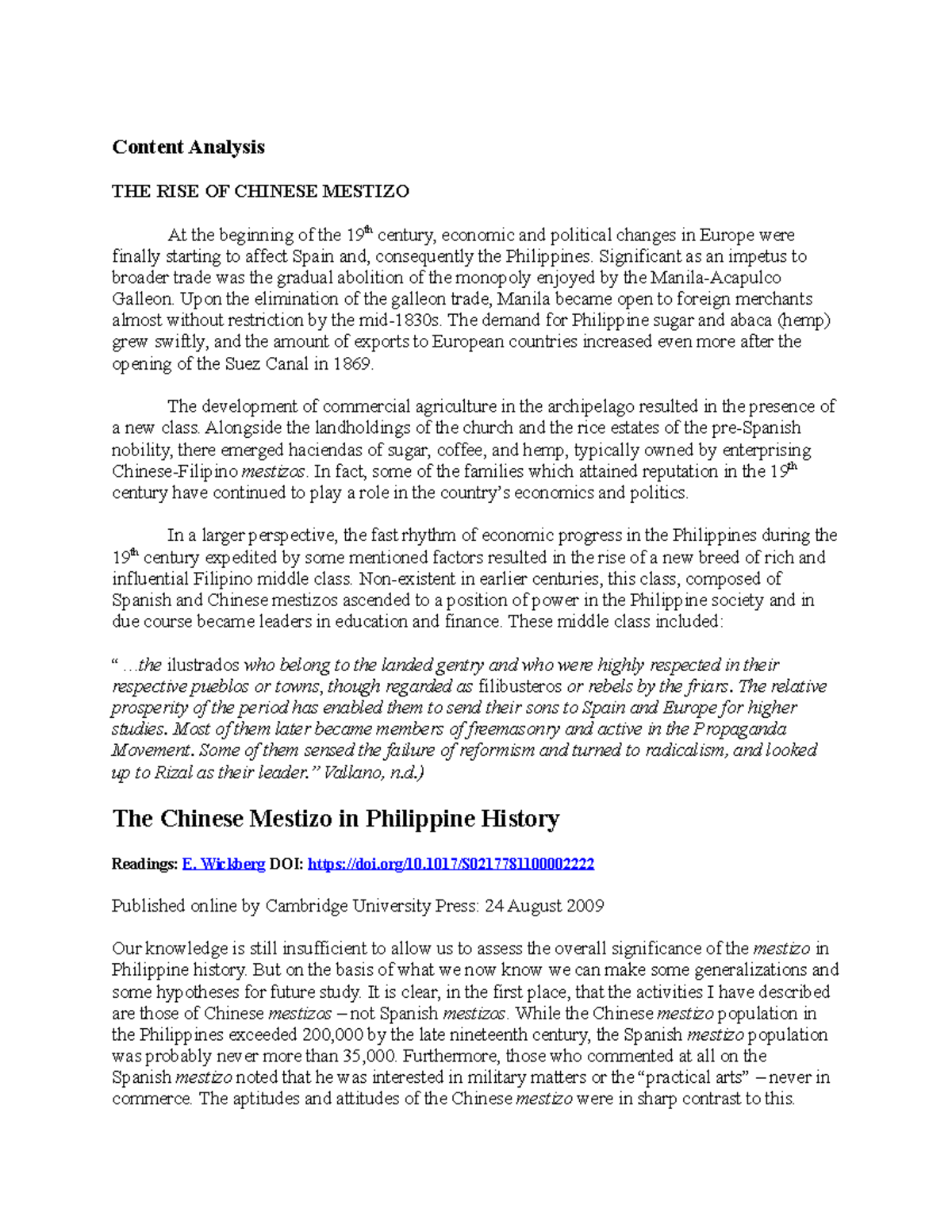 LWR Lesson 4 - THE RISE OF CHINESE MESTIZO At the beginning of the 19th ...