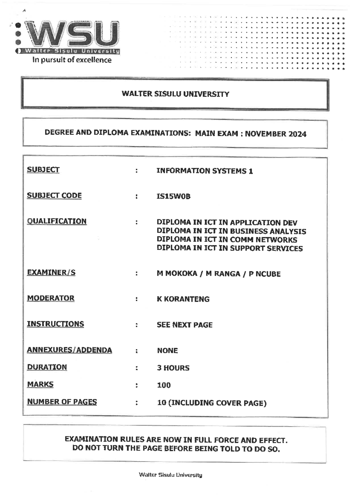 Information Systems 1 Exam IS15W0B - November 2024 - Studocu