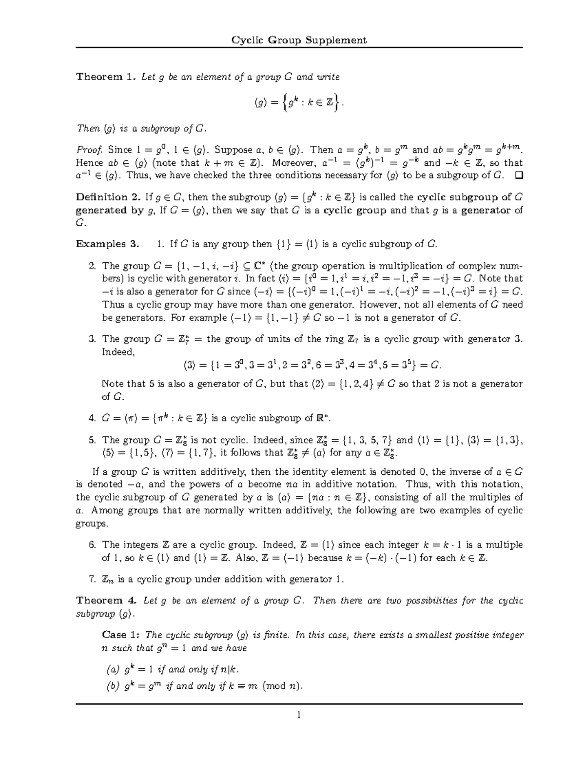 Cyclic Groups and Subgroups: Properties and Examples (MATH 101) - Studocu