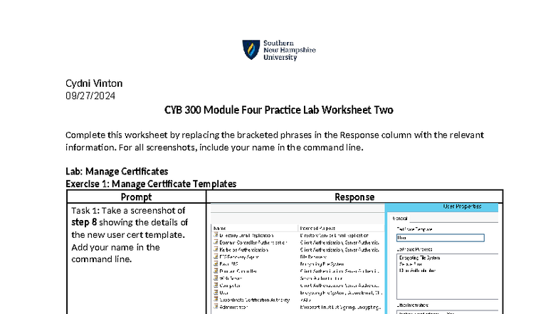 CYB 300 Module 4 Practice Lab Worksheet Two: Certificate Management ...