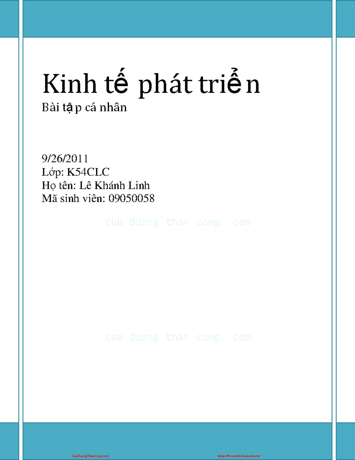 Isinhvien.com-153-bài tập ktpt - Kinh tế phát triể n Bài tập cá nhân 9 ...