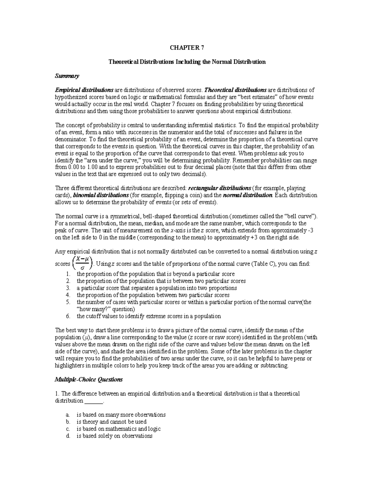 Theoretical Distributions and Probabilities: Chapter 7 Summary ...