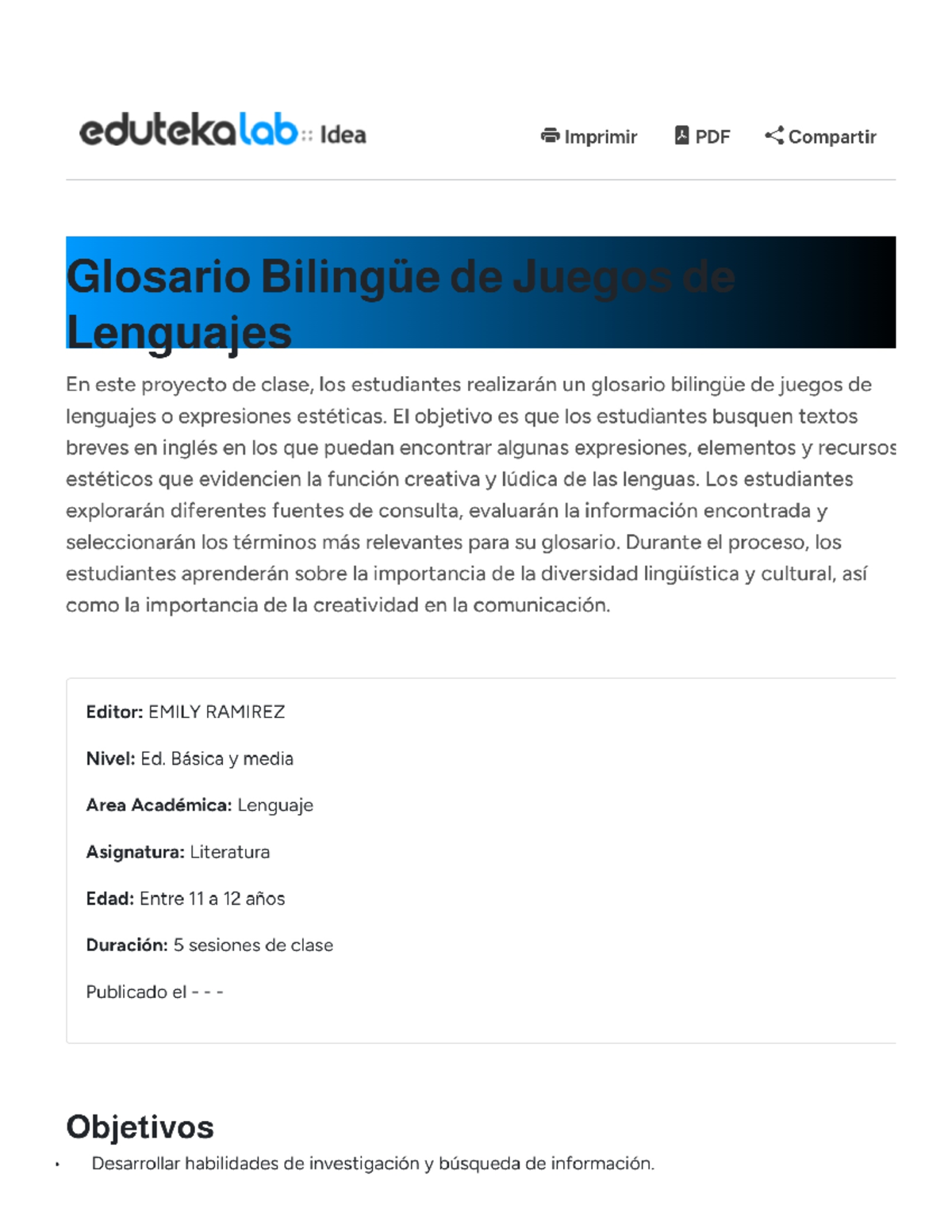 Glosario Bilingüe de Juegos de Lenguajes para Estudiantes de Literatura ...