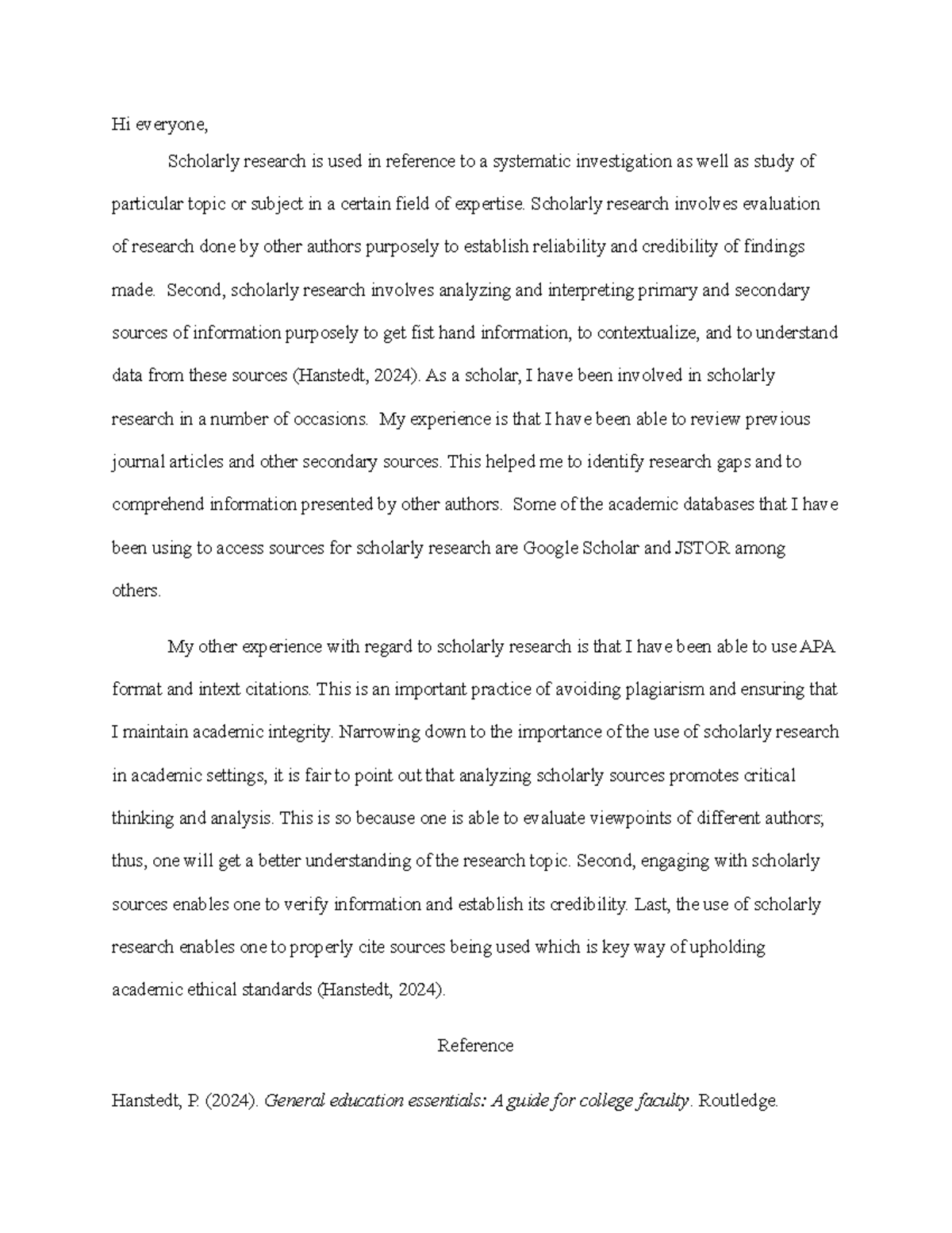 UNIV 102 W5 D - Importance of Scholarly Research in Academia - Studocu