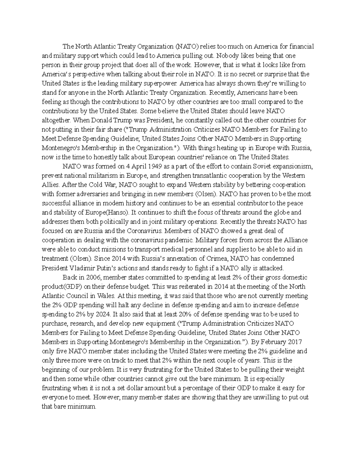 Final Paper - good - The North Atlantic Treaty Organization (NATO ...