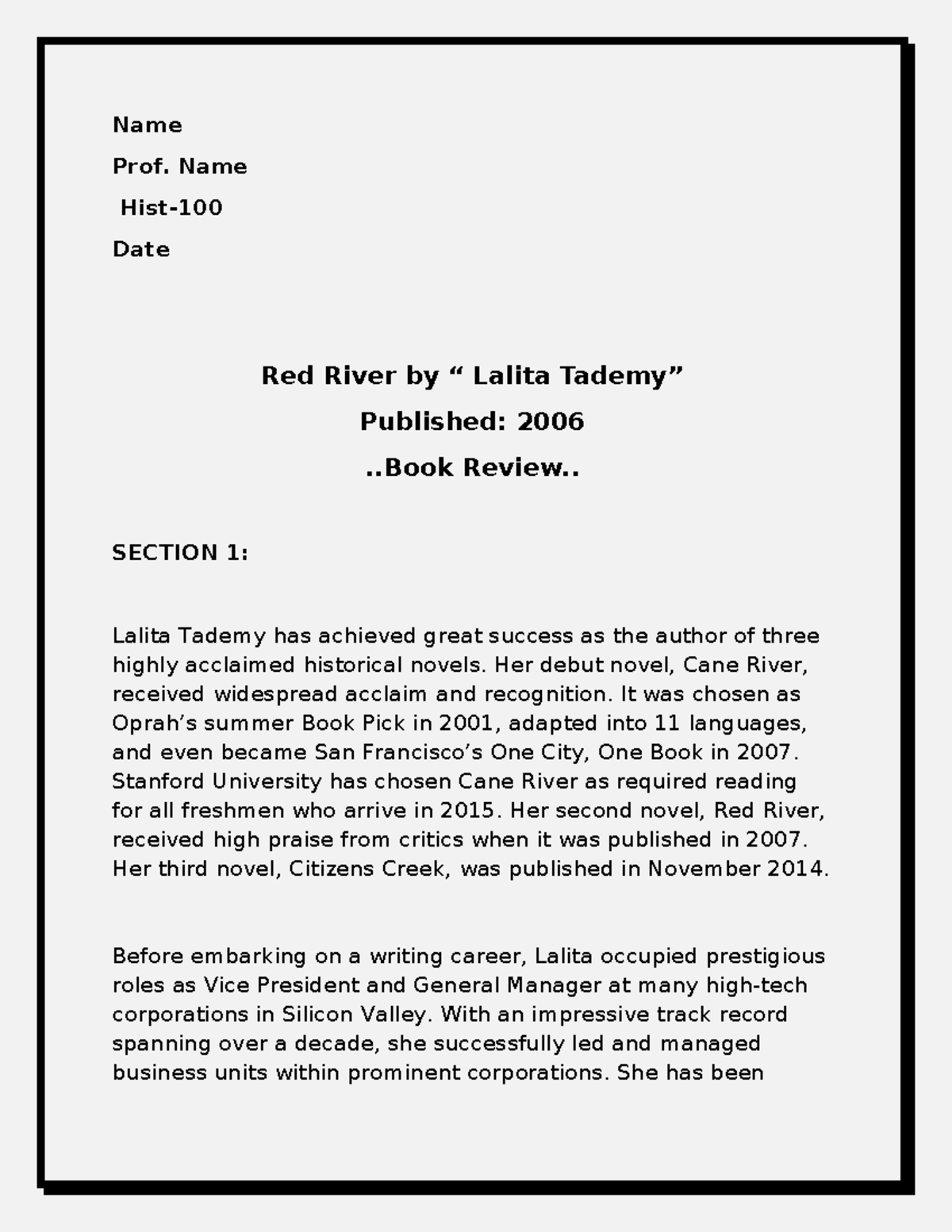 Red River (Hist-): A Comprehensive Review of Lalita Tademy’s Novel ...