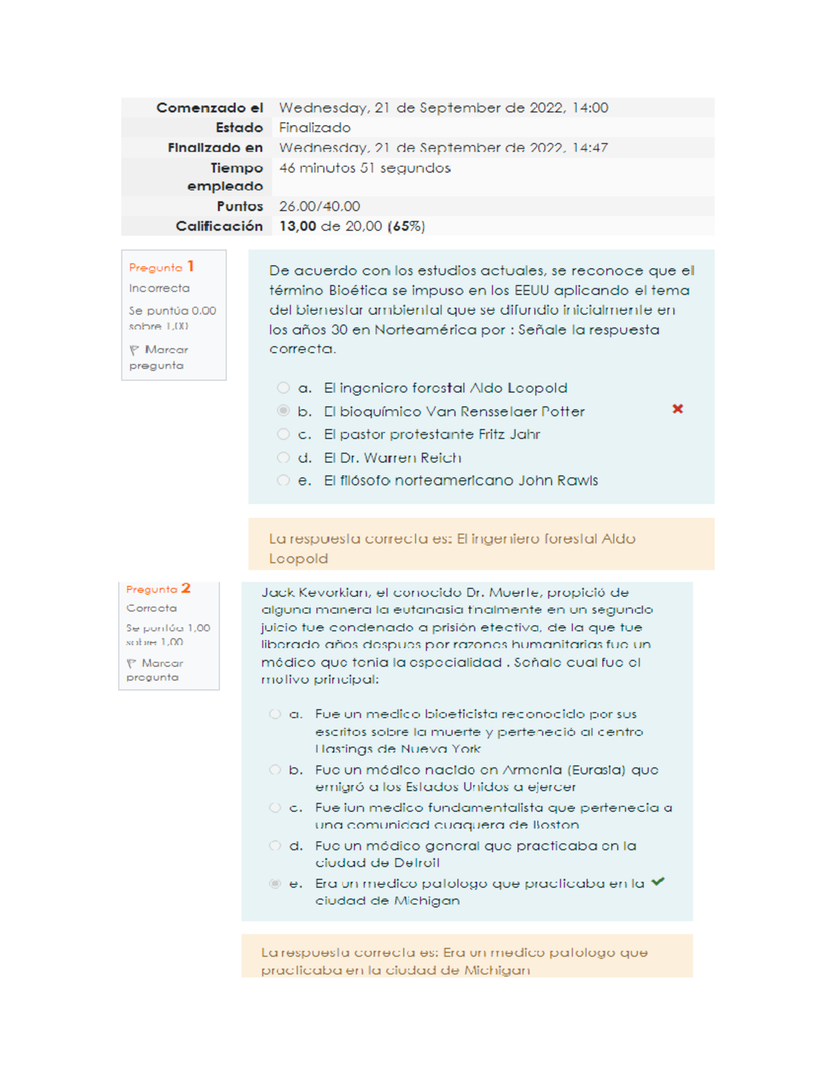 Examen final de bioética 2022-2: preguntas y respuestas clave - Studocu