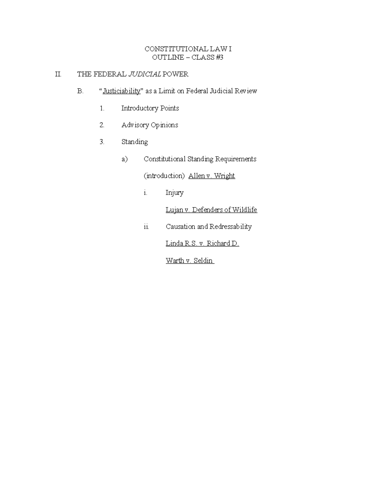 CONSTITUTIONAL LAW I OUTLINE: FEDERAL JUDICIAL POWER LIMITS - Studocu