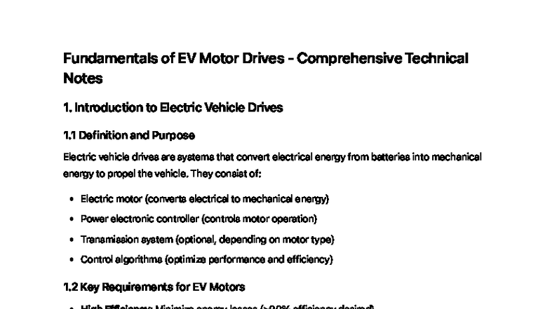 Unit 4: Comprehensive Technical Notes on EV Motor Drives - Studocu